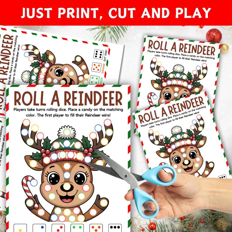 Roll a Reindeer Game, Printable Christmas Game, Christmas Dice Game ...