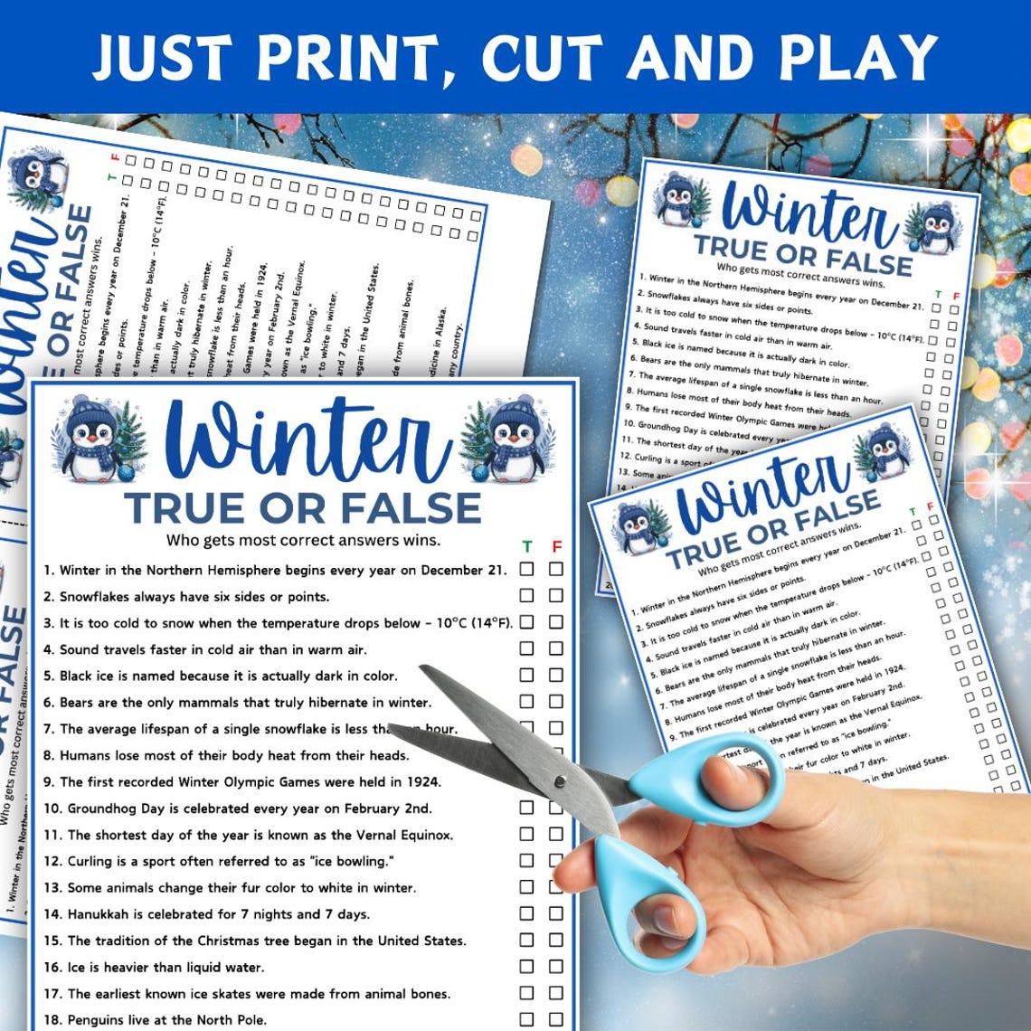 Winter True or False Game, Printable Winter Game, Winter Trivia Quiz ...