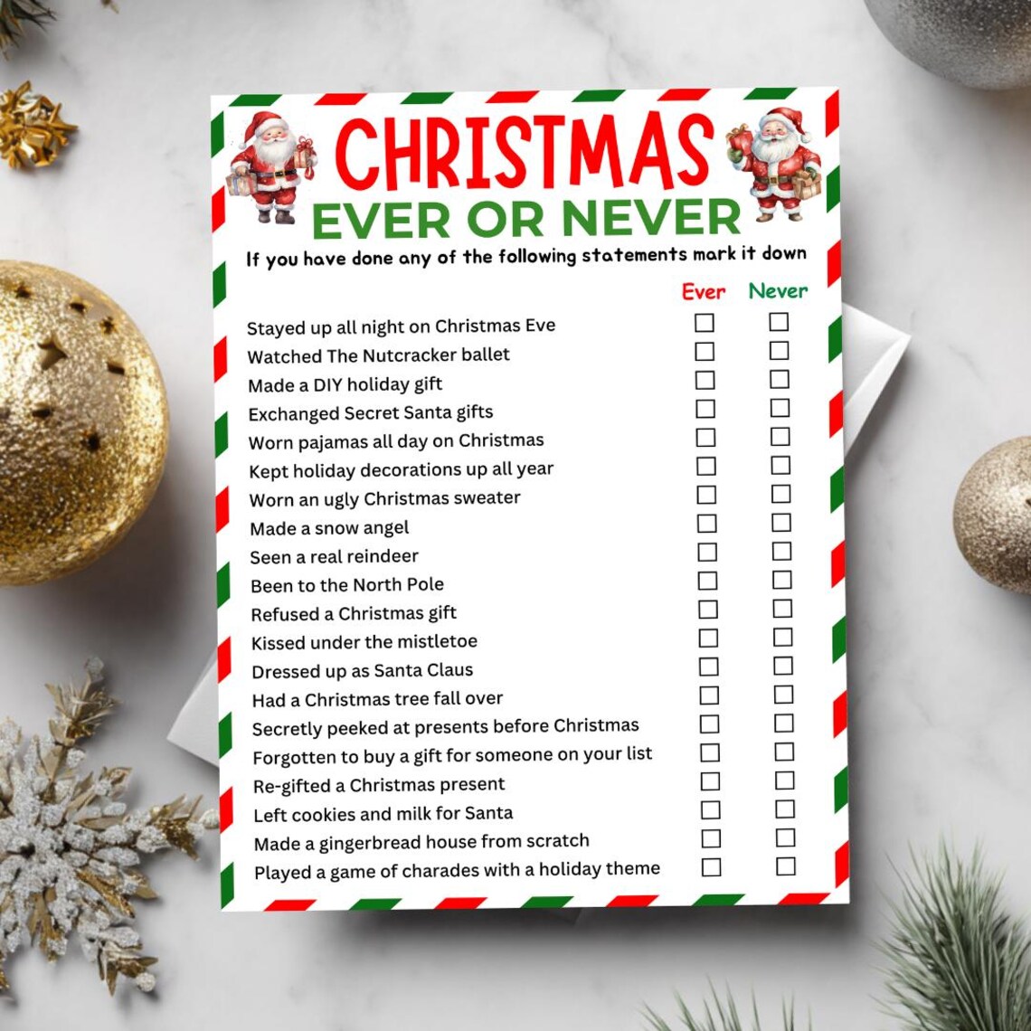 Never Have I Ever Christmas Game, Printable Christmas Game, Xmas Party ...