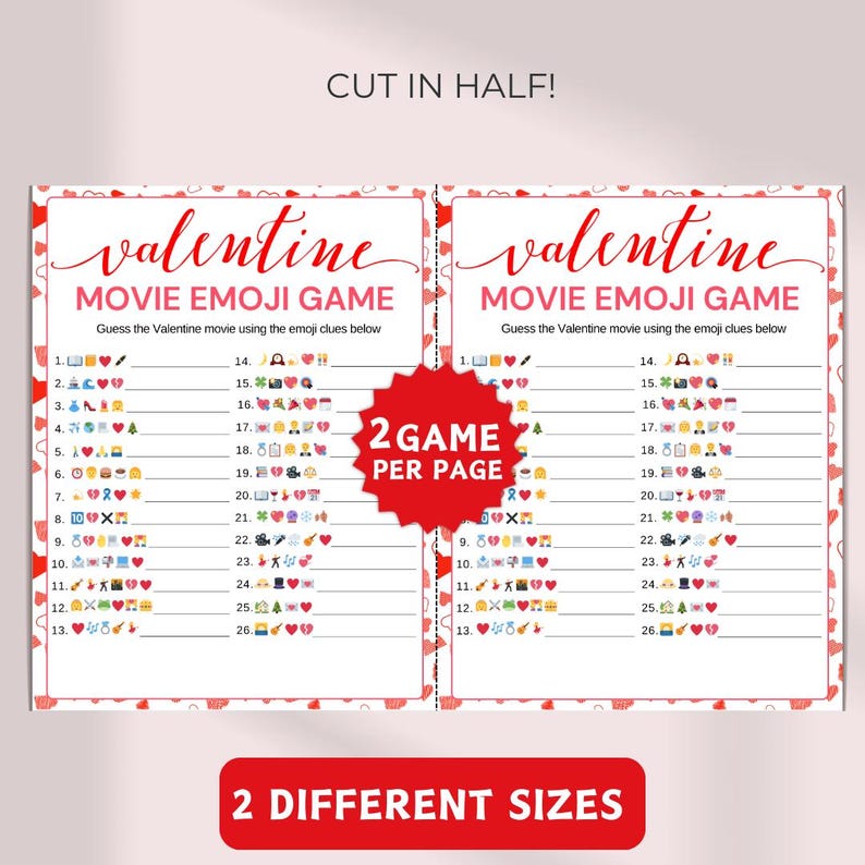 Valentine's Day Movie Emoji Game, Printable Valentine Game, Valentines ...