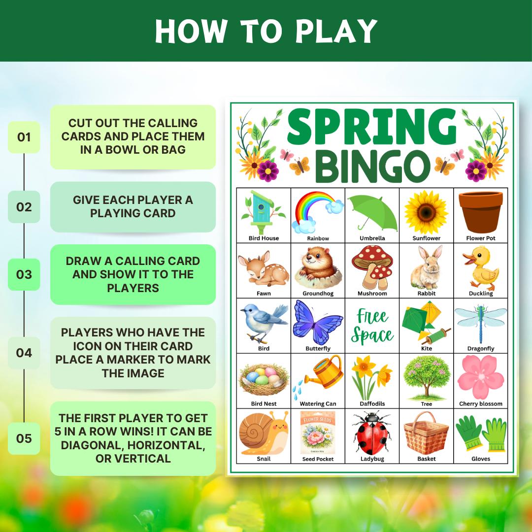 Spring Bingo, 30 Printable Spring Bingo Cards, Spring Activity, Easter ...
