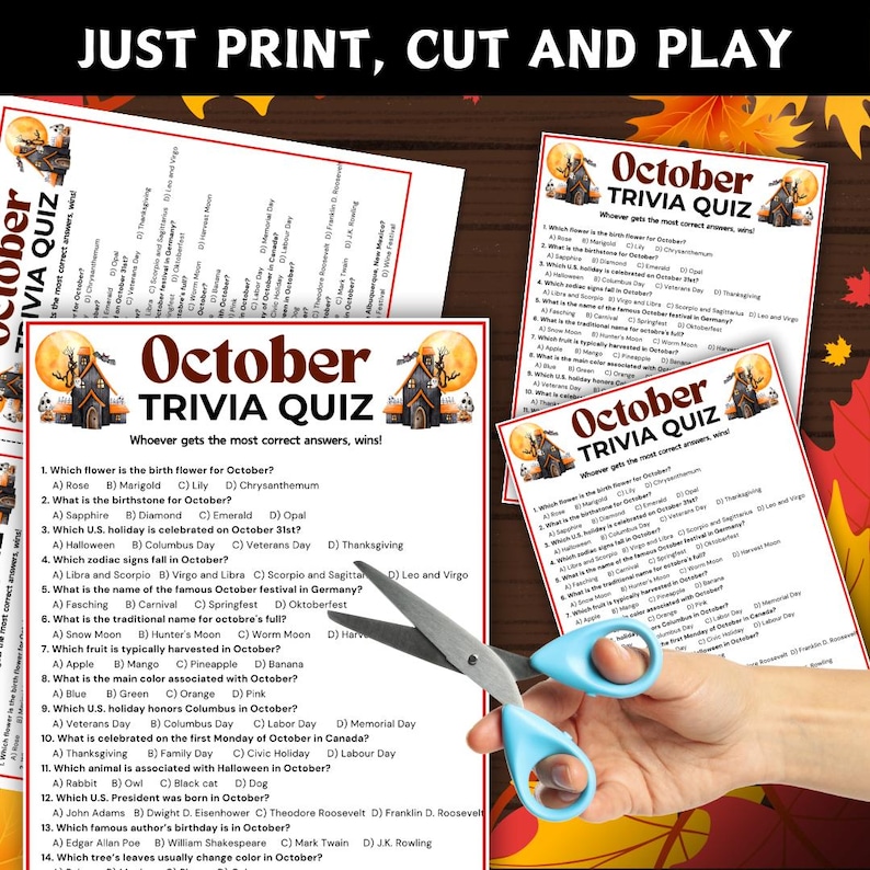 October Trivia Game, Autumn Trivia Quiz, Fall Party Game, Printable ...