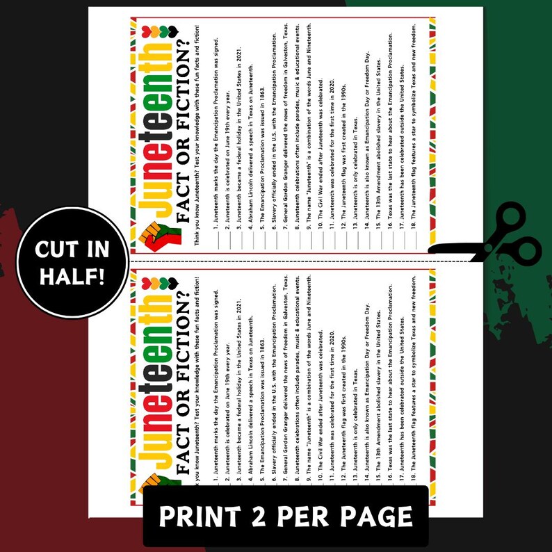 Juneteenth Fact or Fiction Game, True or False Quiz, Juneteenth Trivia ...