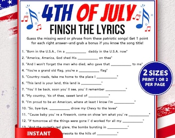 4th of July Finish the Lyrics Game, Printable 4th of July Party Games ...