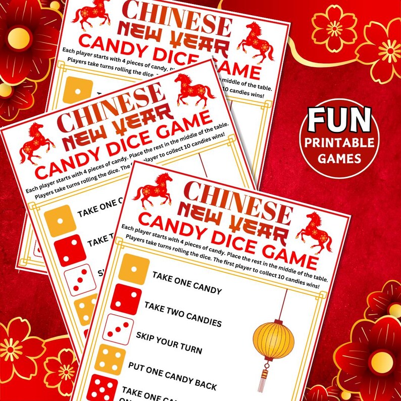 Lunar New Year Candy Dice Game, Printable Chinese New Year Game, Candy ...
