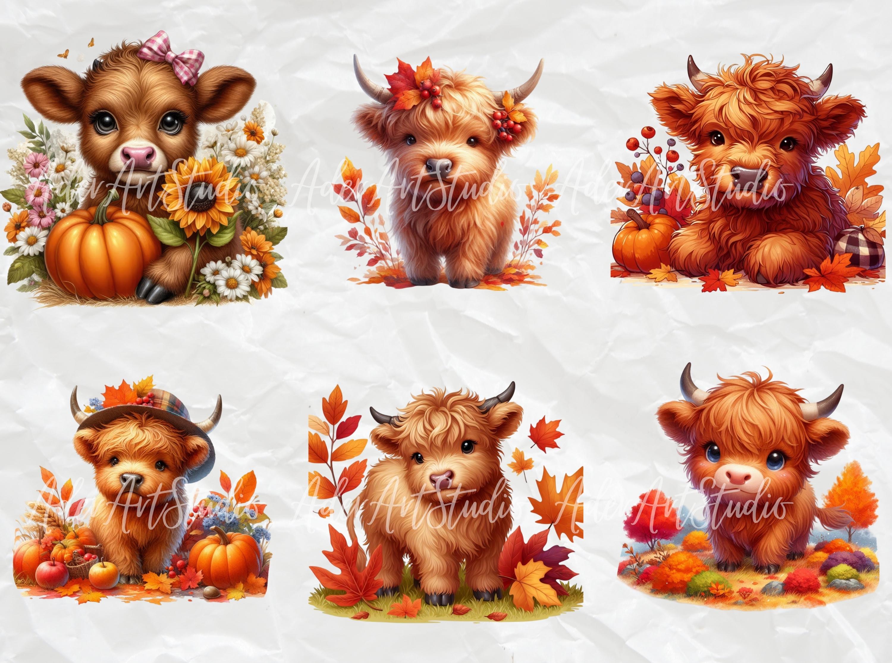 Watercolor Autumn Highland Cows Clipart, Cozy Fall Highland Cow PNG ...