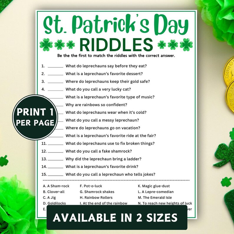 St. Patrick's Riddles Game With Answers, Printable St Patrick's Day ...