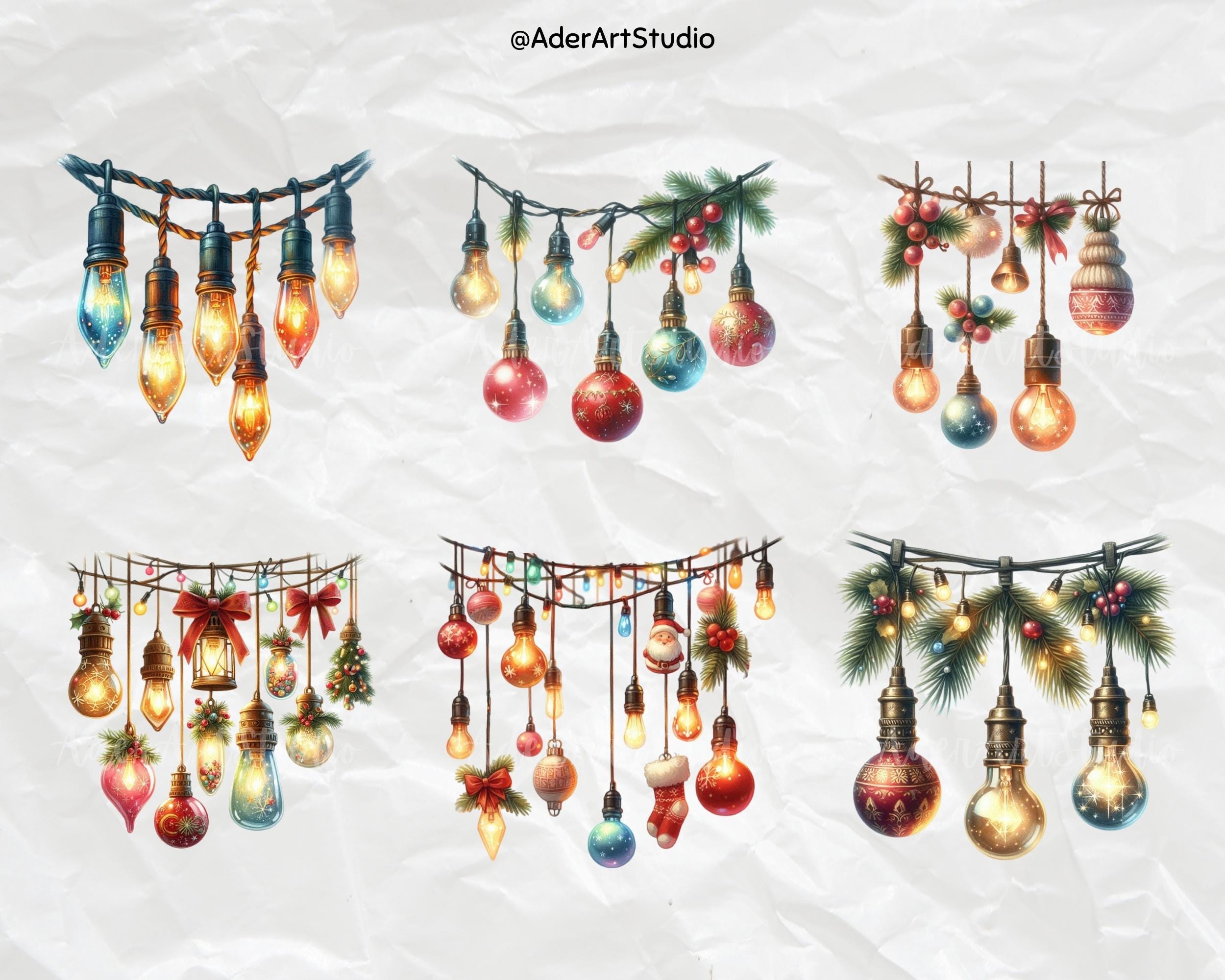 Watercolor Christmas Lights Clipart Bundle, Christmas Clipart ...