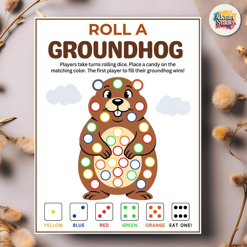 Roll A Groundhog Dice Game, Printable Groundhog Day Game, Group Family ...
