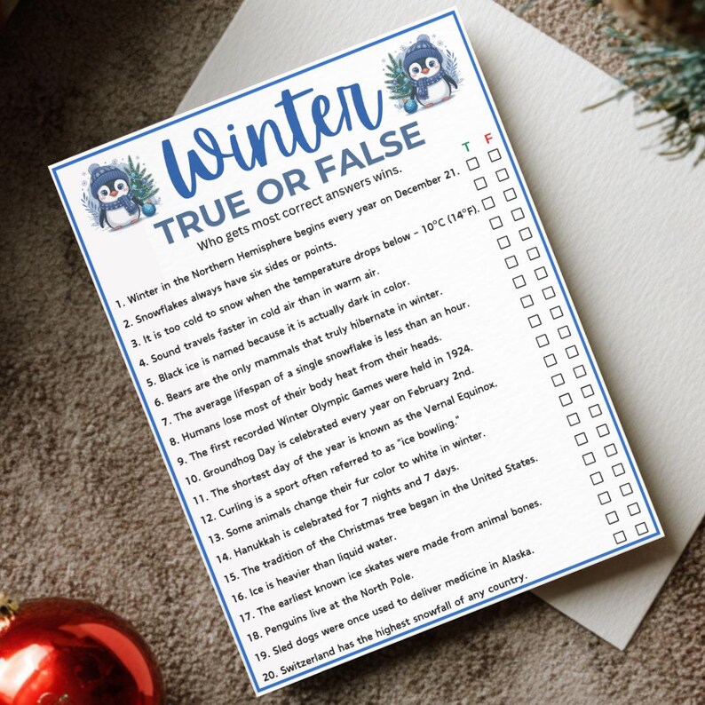 Winter True or False Game, Printable Winter Game, Winter Trivia Quiz ...
