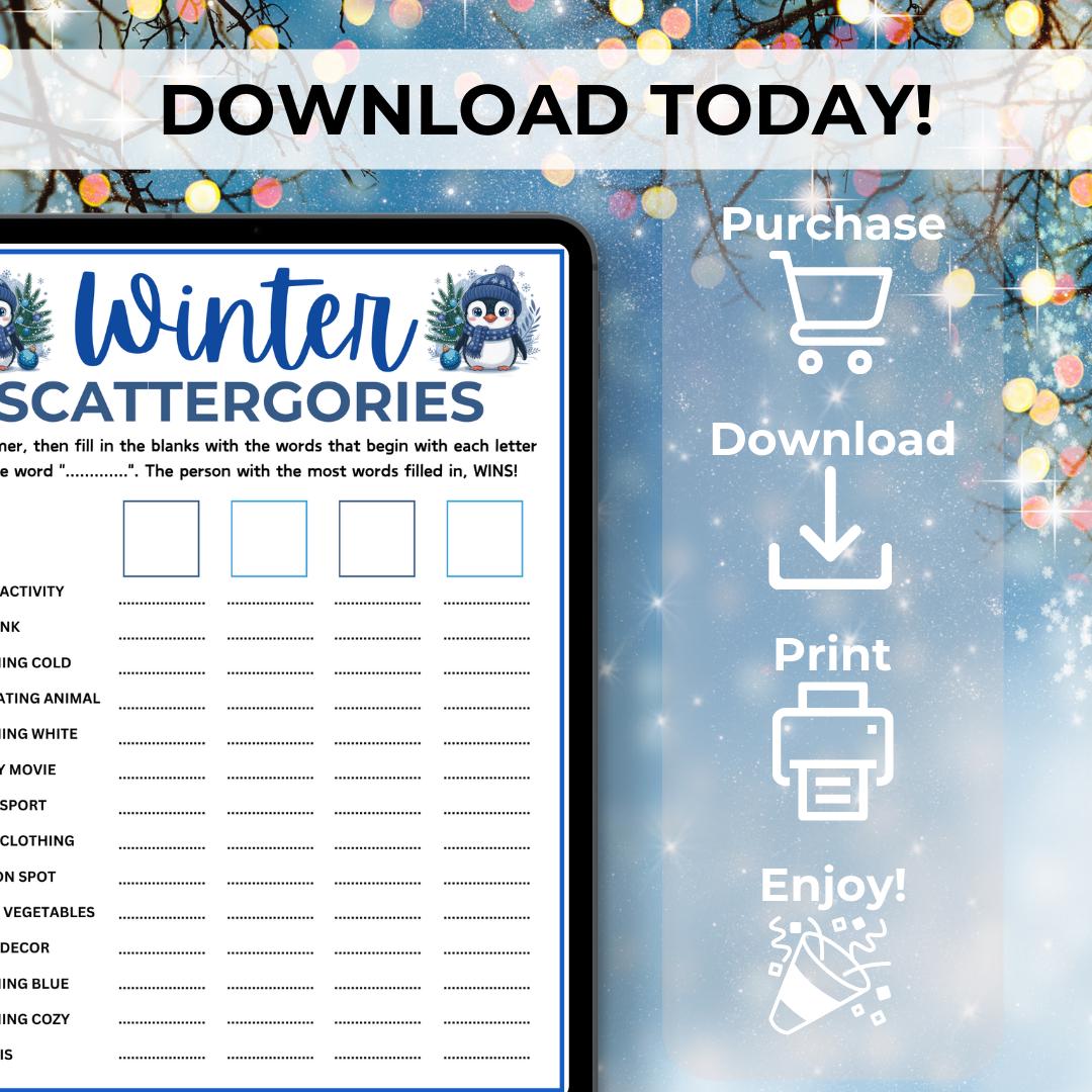 Winter Scattergories Game, Printable Winter Game, 4 Scattergories Lists ...