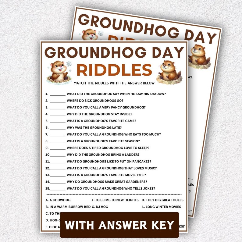Groundhog Riddles Game With Answers, Printable Trivia Game for Kids ...