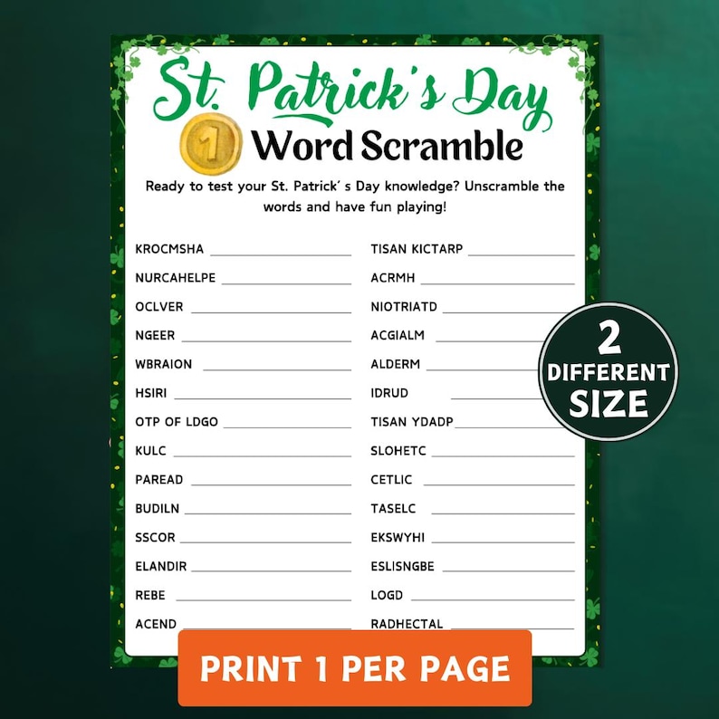 St. Patrick's Day Word Scramble Game, St. Patrick's Day Game, Activity ...