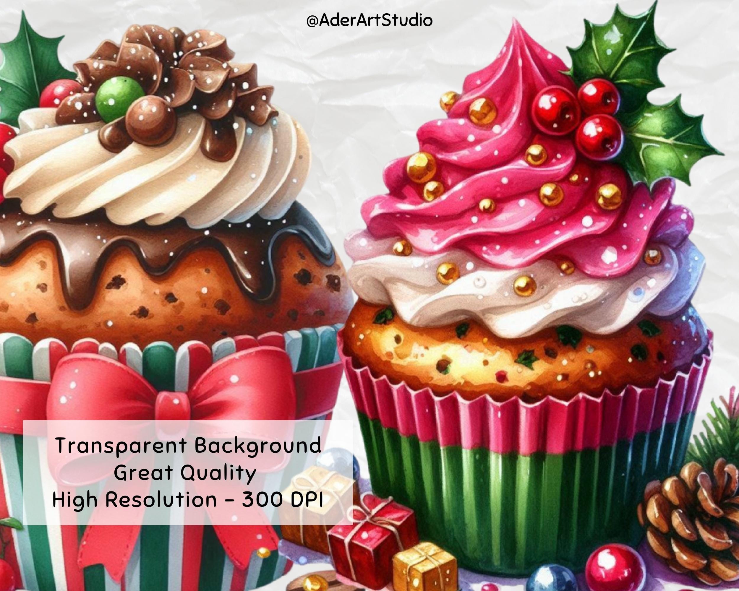 Watercolor Christmas Cupcakes Clipart Bundle, Cupcake Clipart ...