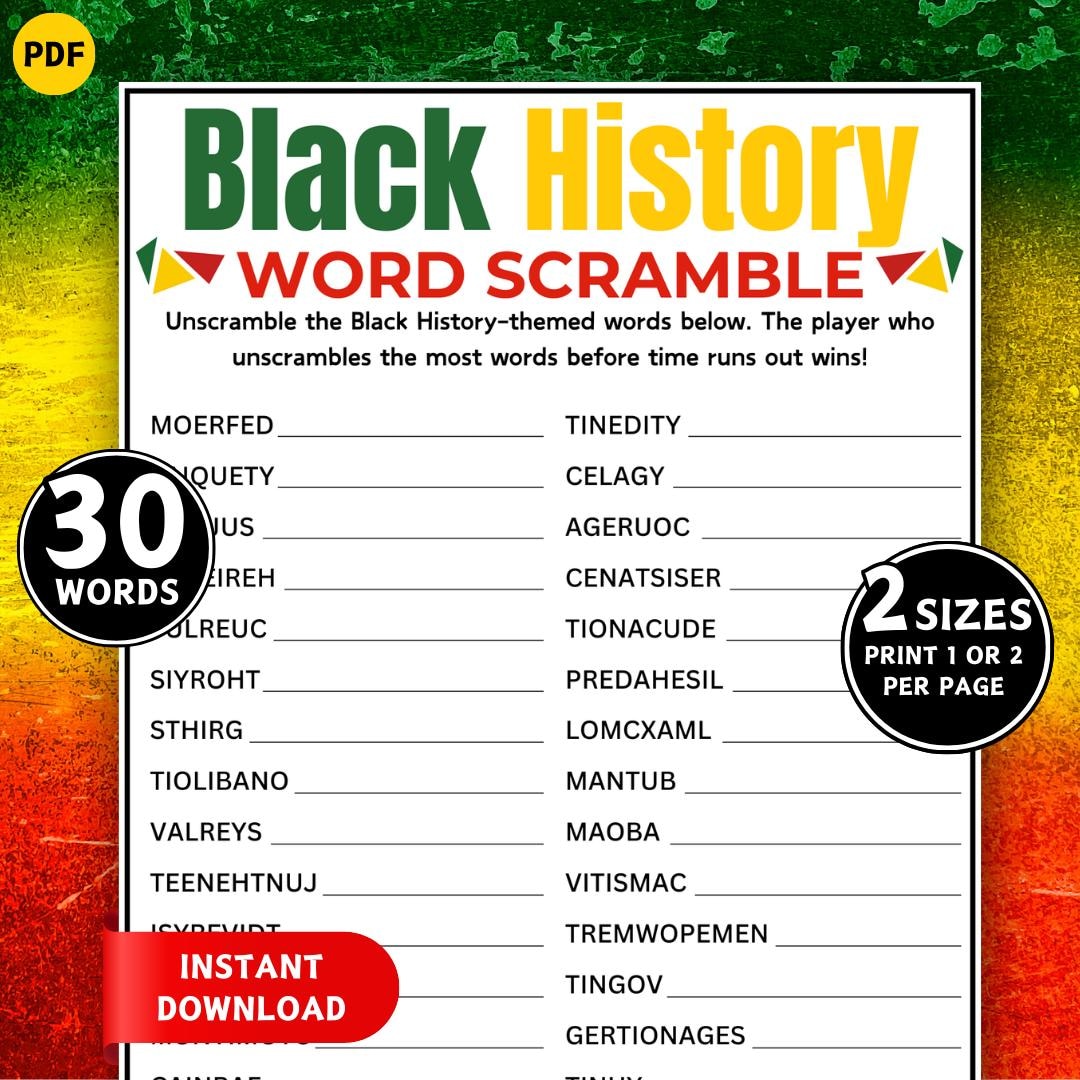 Black History Word Scramble Game, Printable Black History Games ...