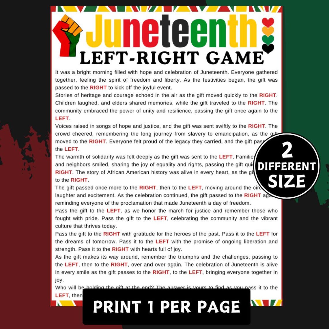 Left Right Juneteenth Game, Pass the Prize, Gift Exchange Game ...