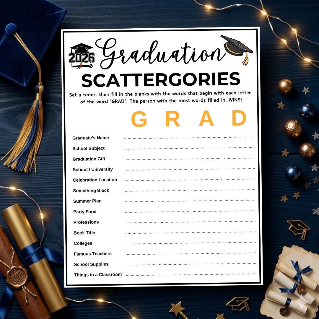 Graduation Scattergories Games Bundle, Graduation Party Game, Group ...