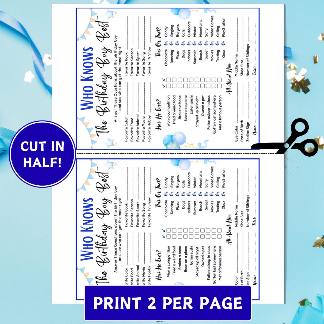 Who Knows the Birthday Boy Best, Printable Birthday Party Game ...