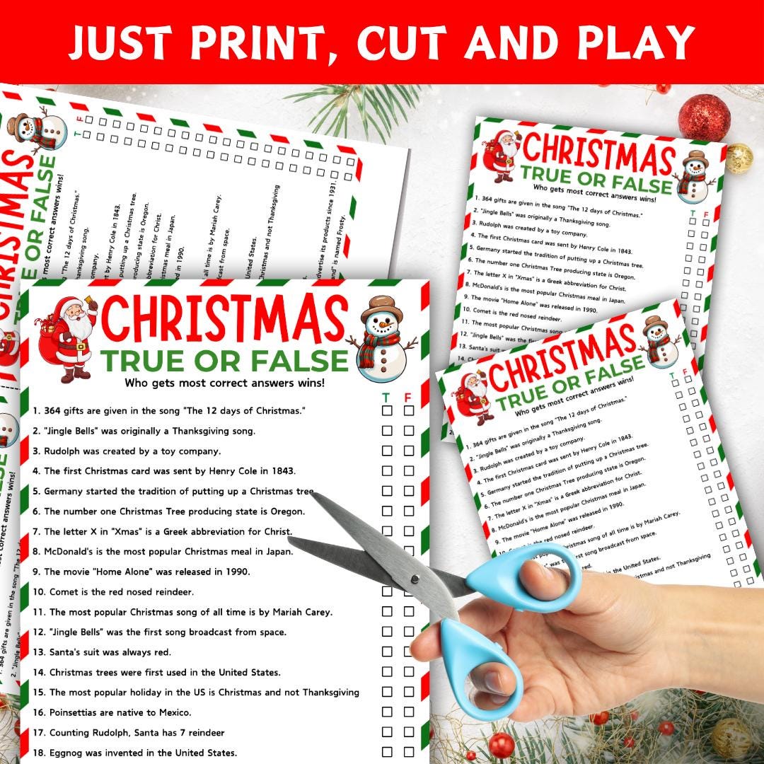 Christmas True or False Game, Printable Christmas Game, Christmas ...