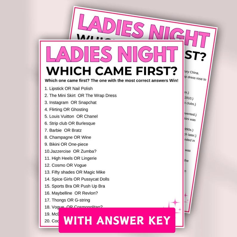 Which Came First Trivia Game, Printable Ladies Night Party Games ...