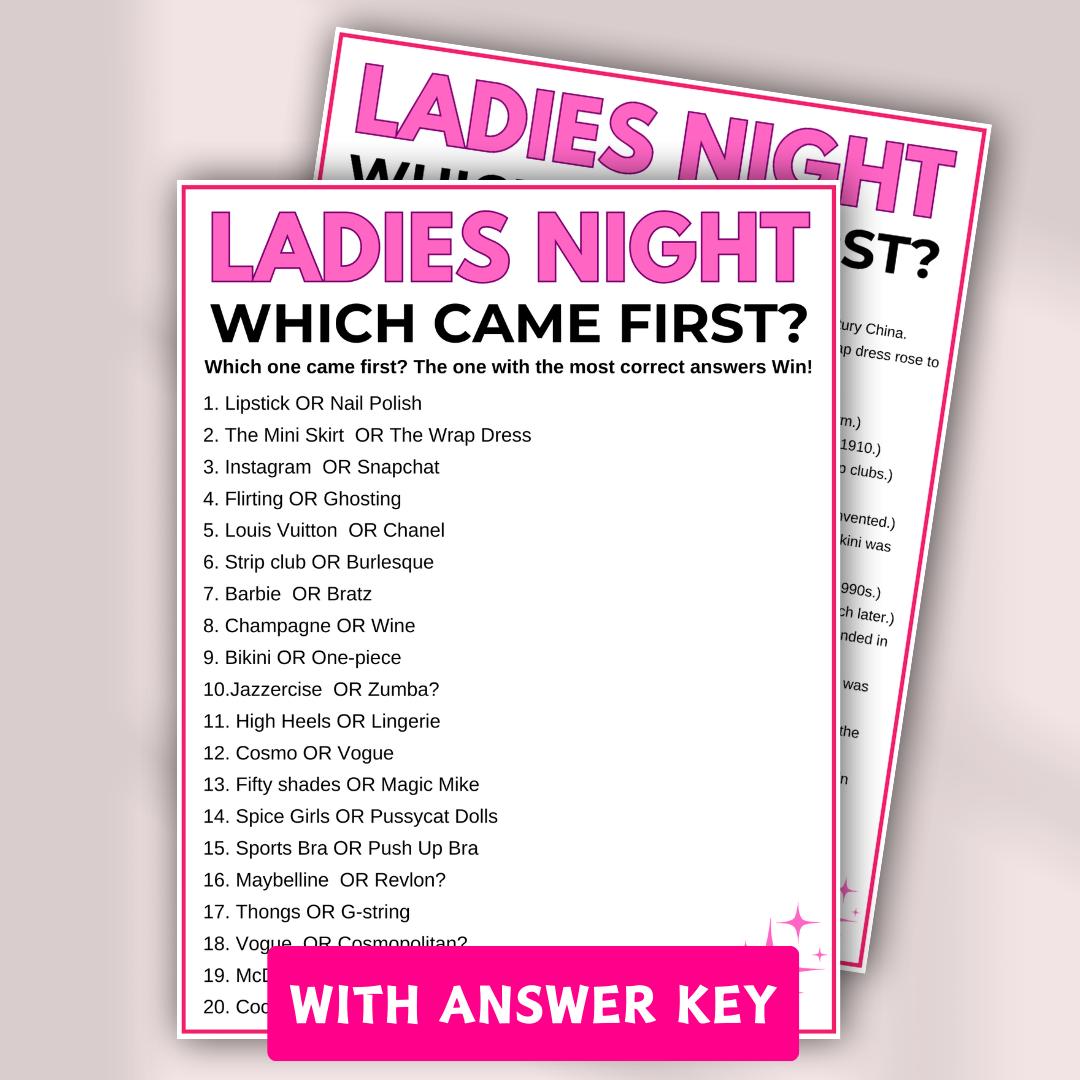 Which Came First Trivia Game, Printable Ladies Night Party Games ...