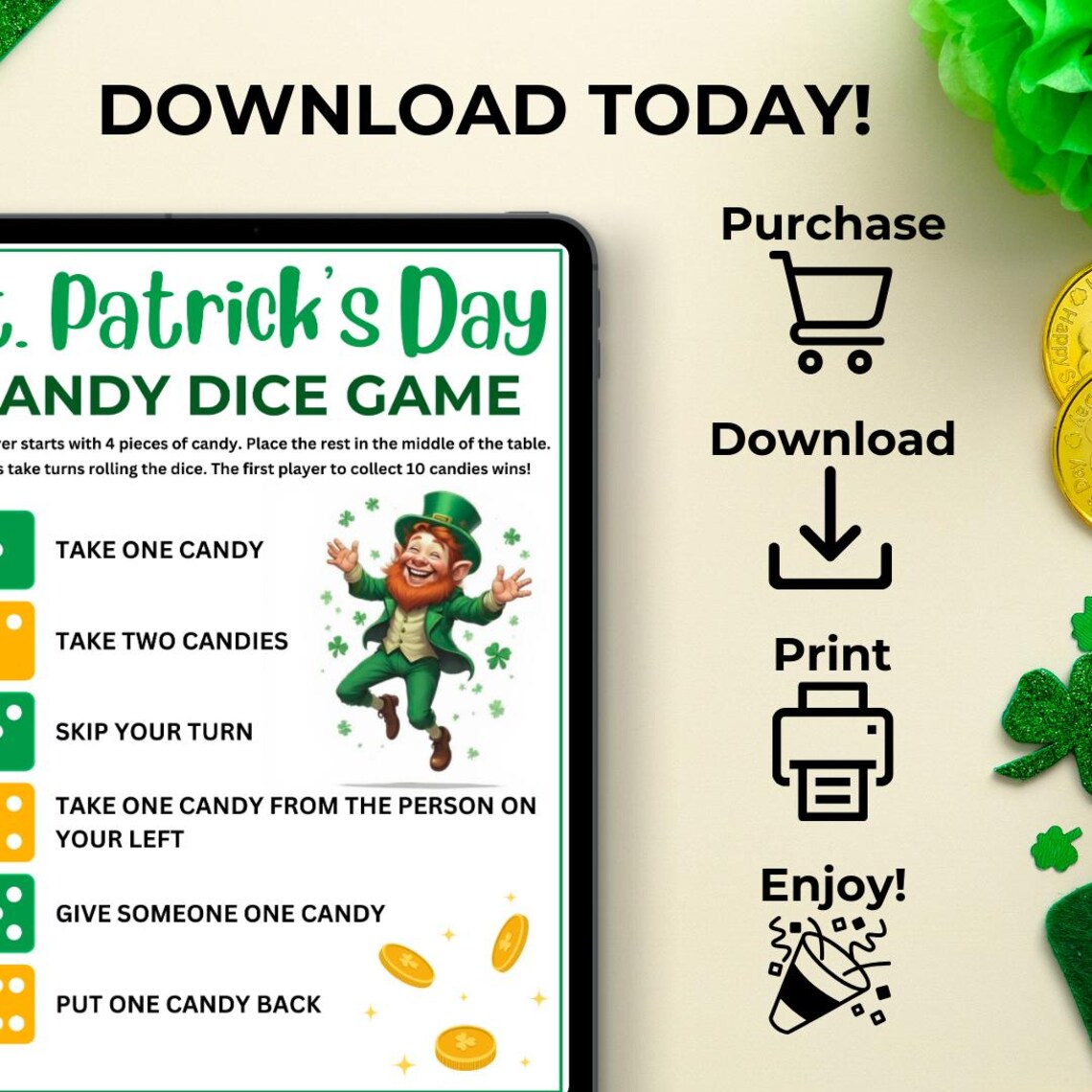 St. Patrick's Day Candy Dice Game, Printable St. Patrick's Day Dice ...