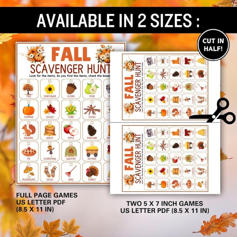 Fall Scavenger Hunt, Indoor Treasure Hunt, Printable Autumn Game for ...