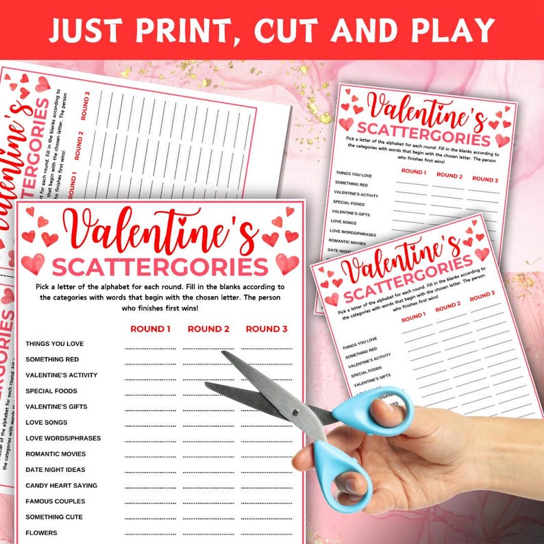Valentine's Day Scattergories Game, Printable Valentine Game ...