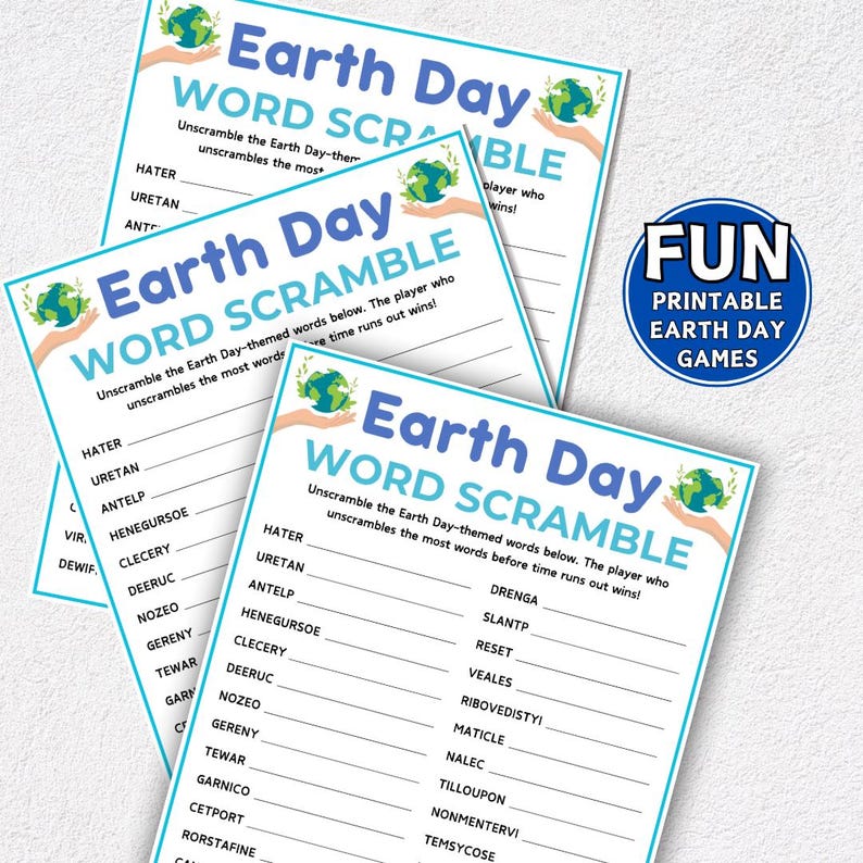 Earth Day Word Scramble Game, Printable Earth Day Games, Activity Word ...