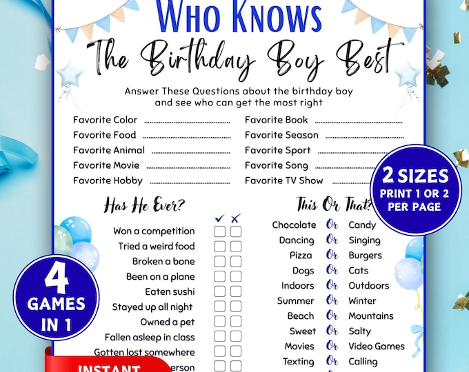 Who Knows the Birthday Boy Best, Printable Birthday Party Game ...