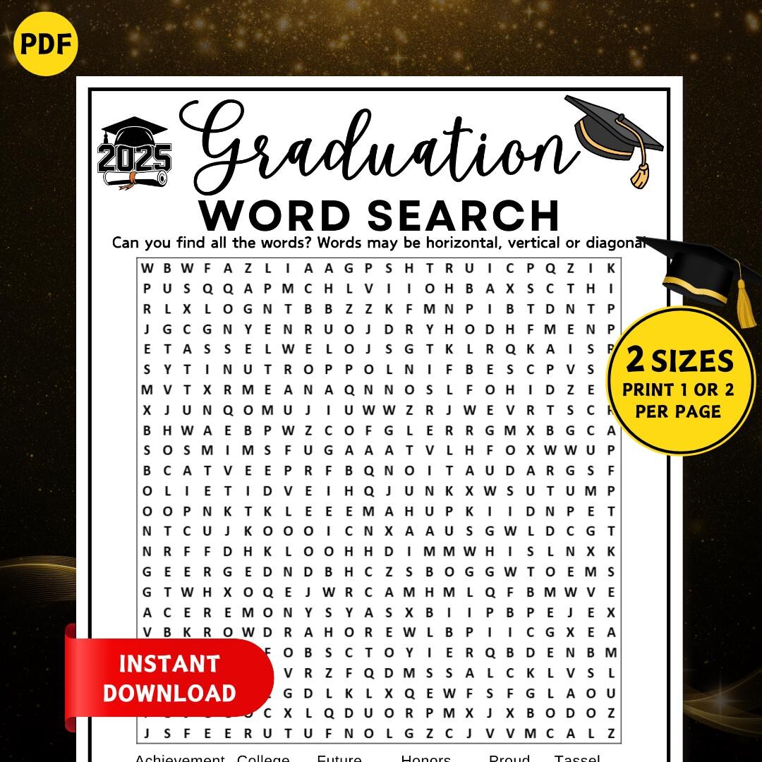 Printable Graduation Word Search Game, Graduation Games, High School or ...