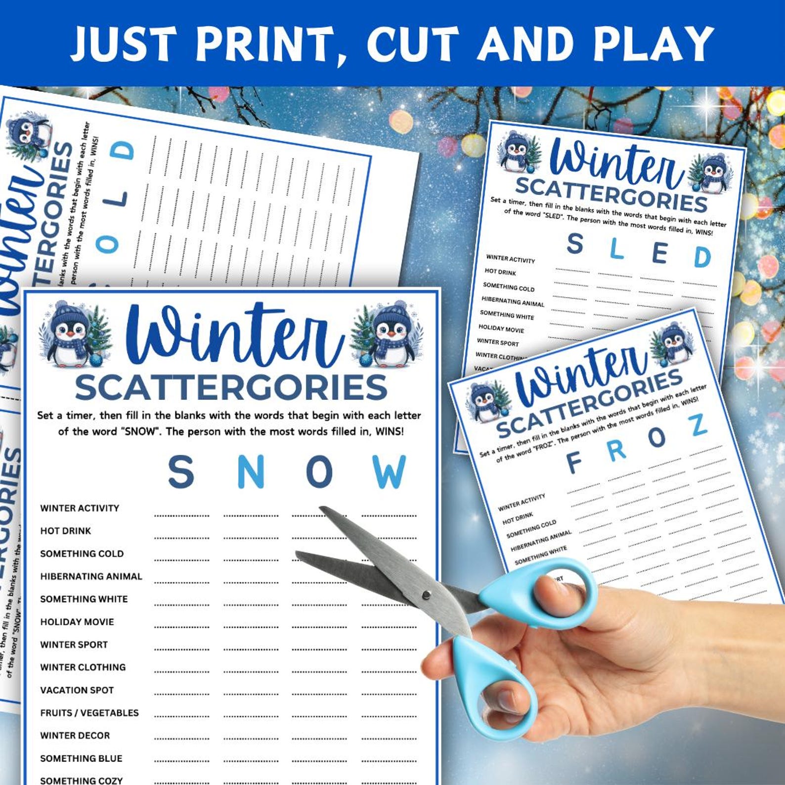 Winter Scattergories Game, Printable Winter Game, 4 Scattergories Lists ...