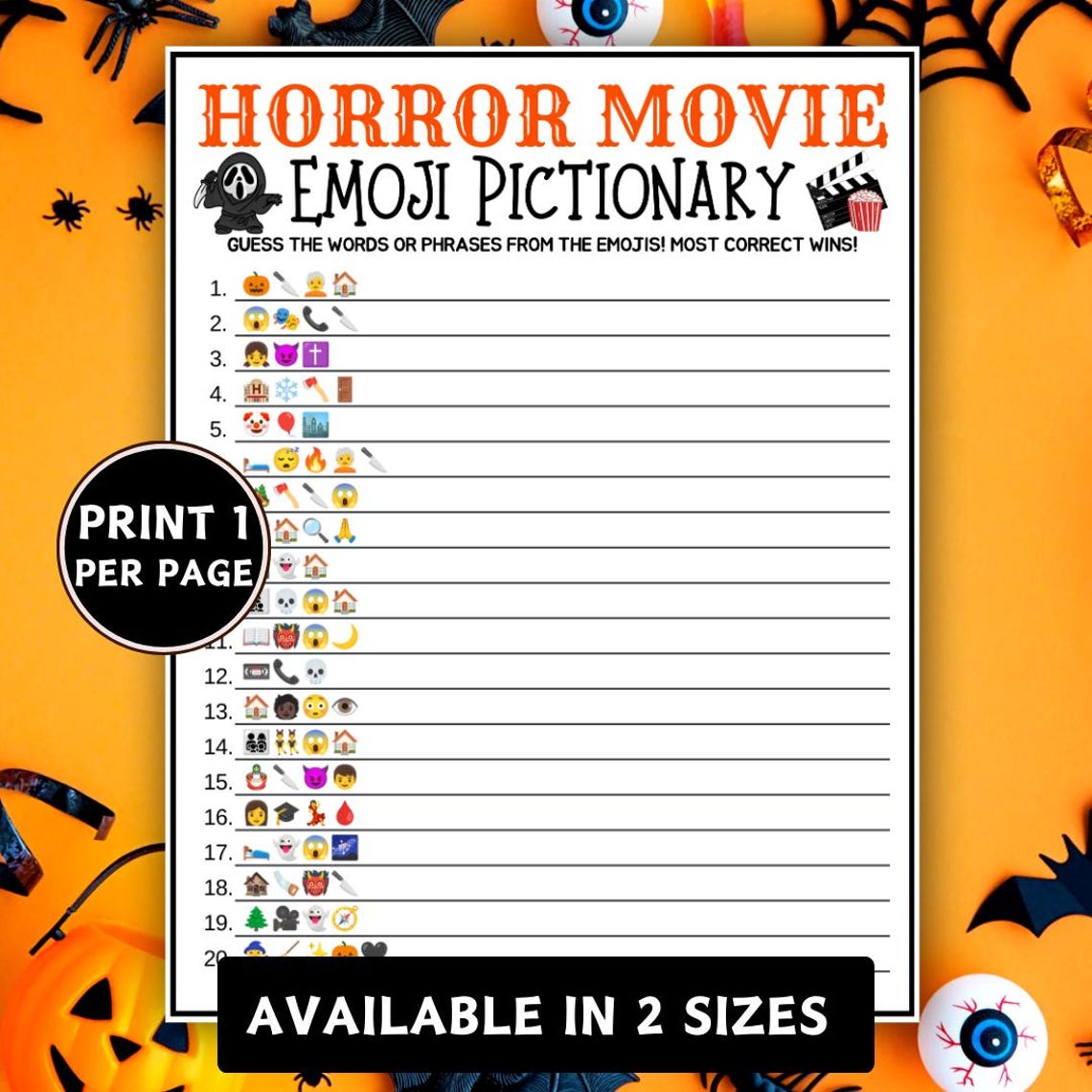 Halloween Emoji Games, Horror Movie Emoji Game, Fun Halloween Party ...