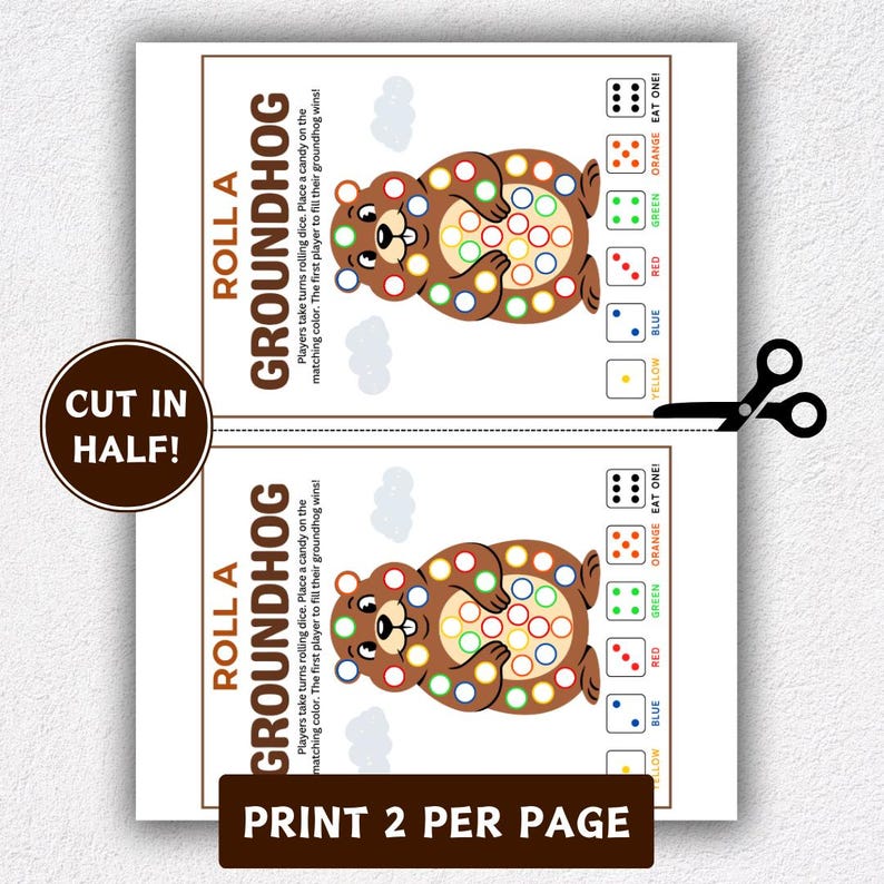 Roll A Groundhog Dice Game, Printable Groundhog Day Game, Group Family ...
