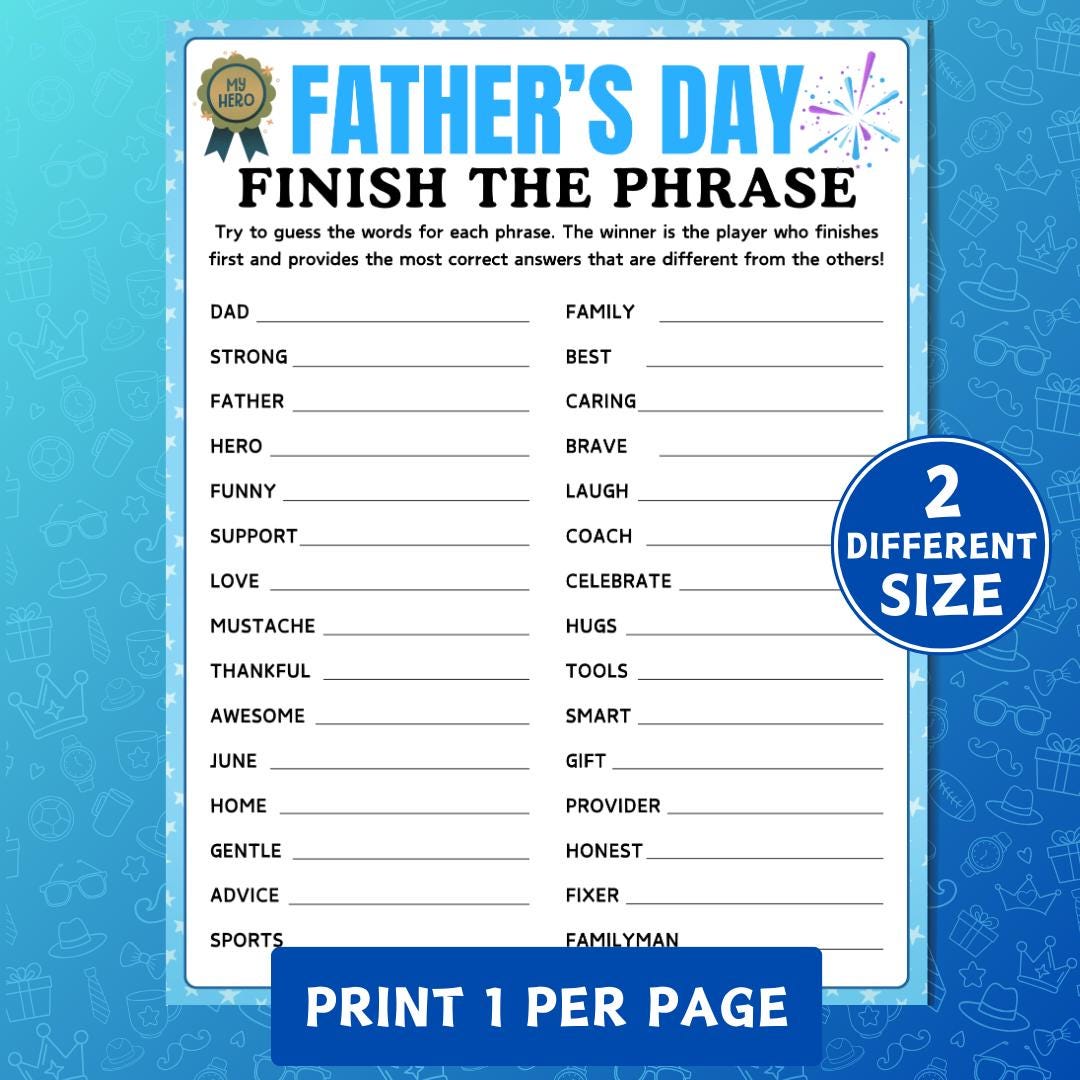 Father's Day Finish the Phrase Game, Finish My Phrase, Printable Word ...