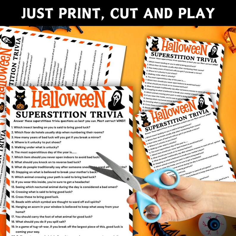 Halloween Superstitions Trivia Game, Halloween Trivia Quiz, Printable ...