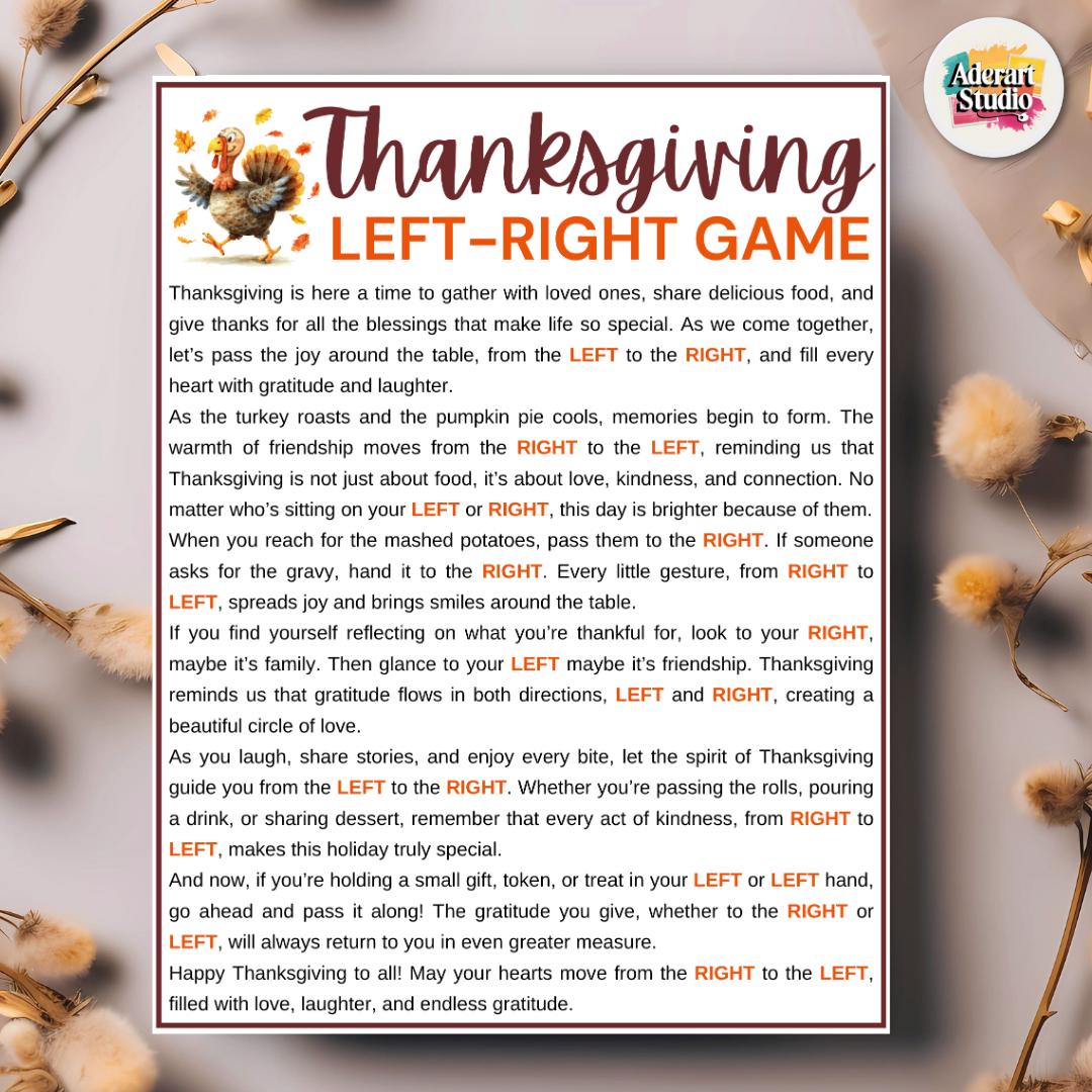 Thanksgiving Left Right Game, Fall Printable Games for Kids Teens ...