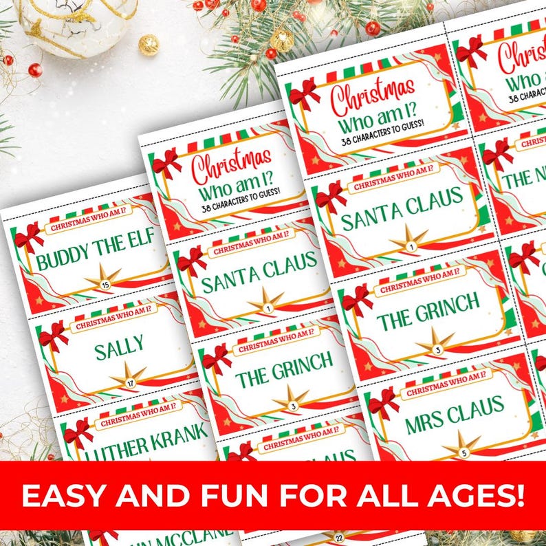 Who Am I Christmas Party Game, 38 Characters to Guess, Printable ...