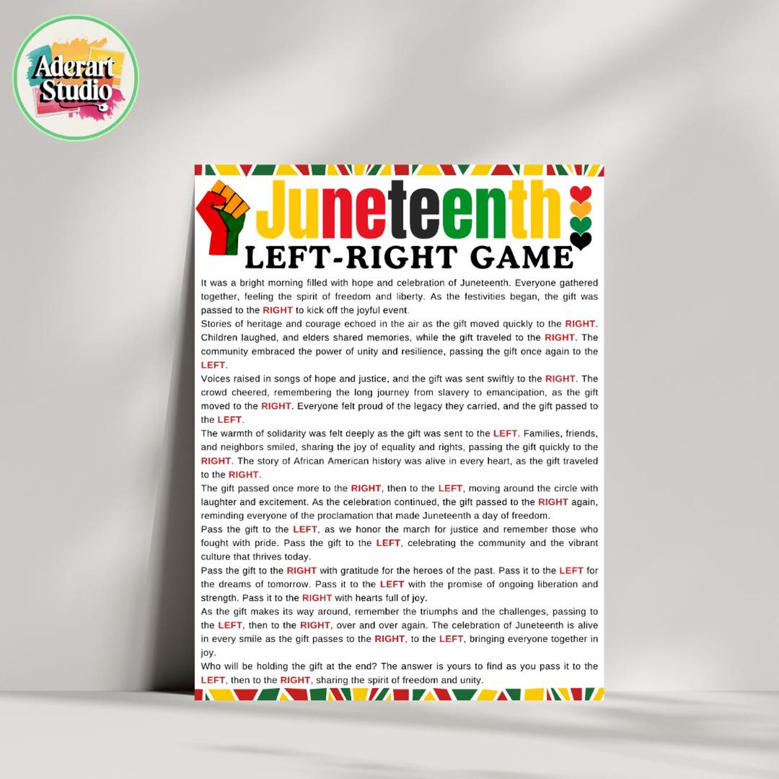 Left Right Juneteenth Game, Pass the Prize, Gift Exchange Game ...