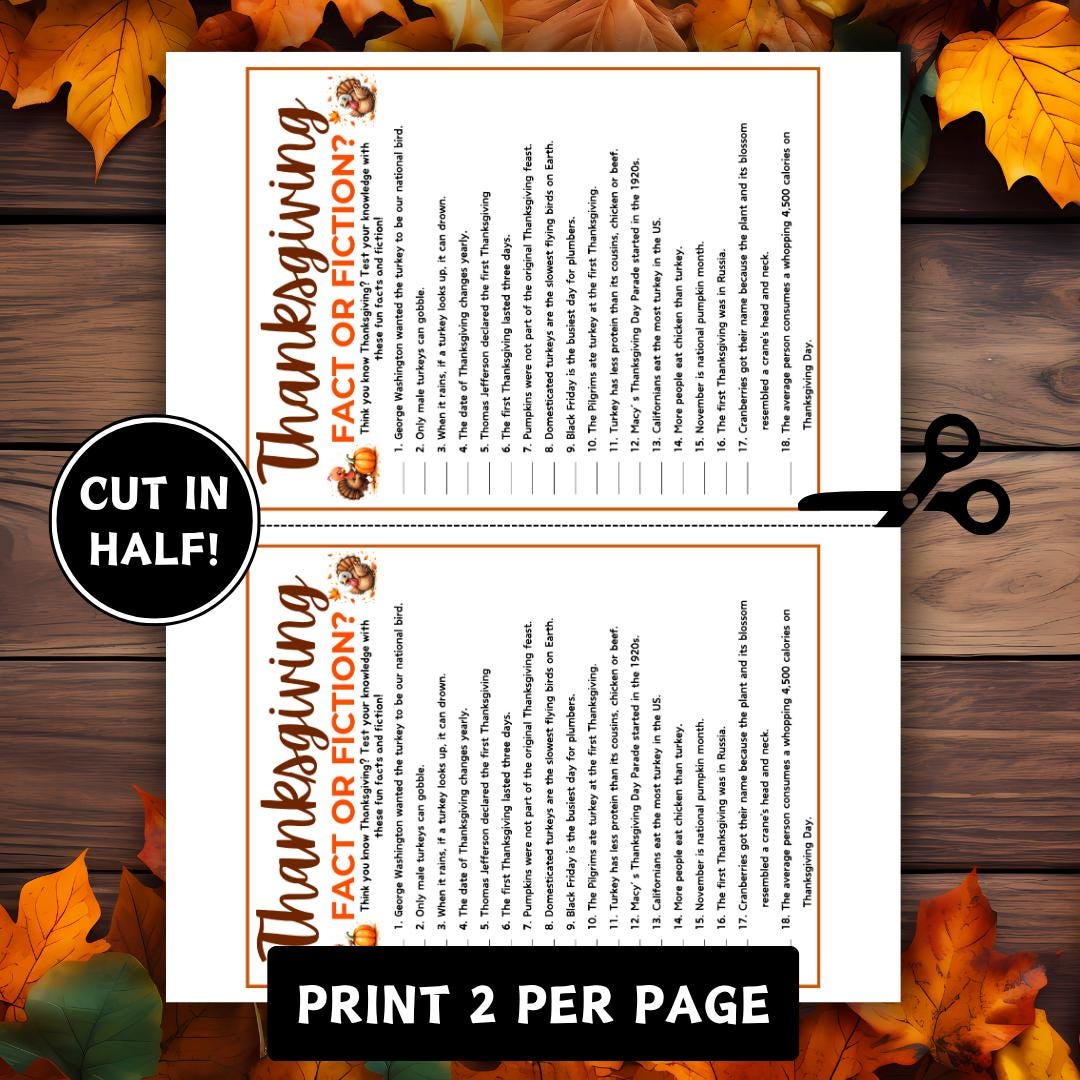 Thanksgiving Fact or Fiction Game, Thanksgiving Printable Games ...