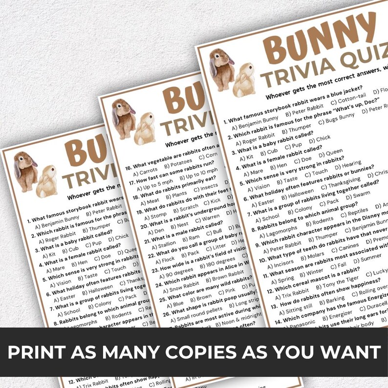 Bunny Trivia Game, Easter Trivia Quiz, Spring Rabbit Trivia, Spring ...