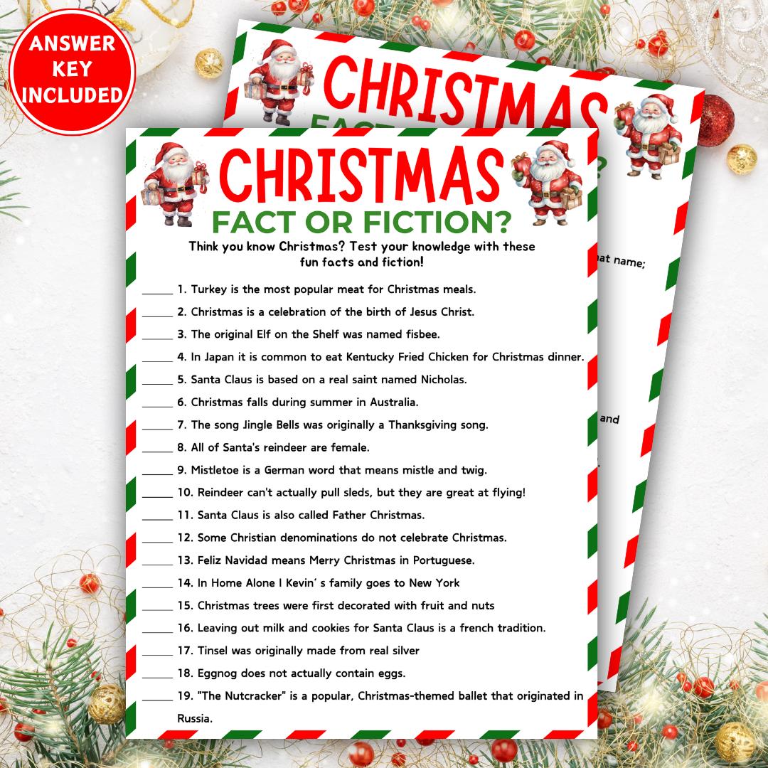 Christmas Fact or Fiction Game, Printable Holiday Trivia Party Game ...