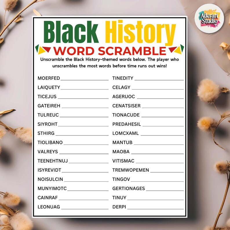 Black History Word Scramble Game, Printable Black History Games ...