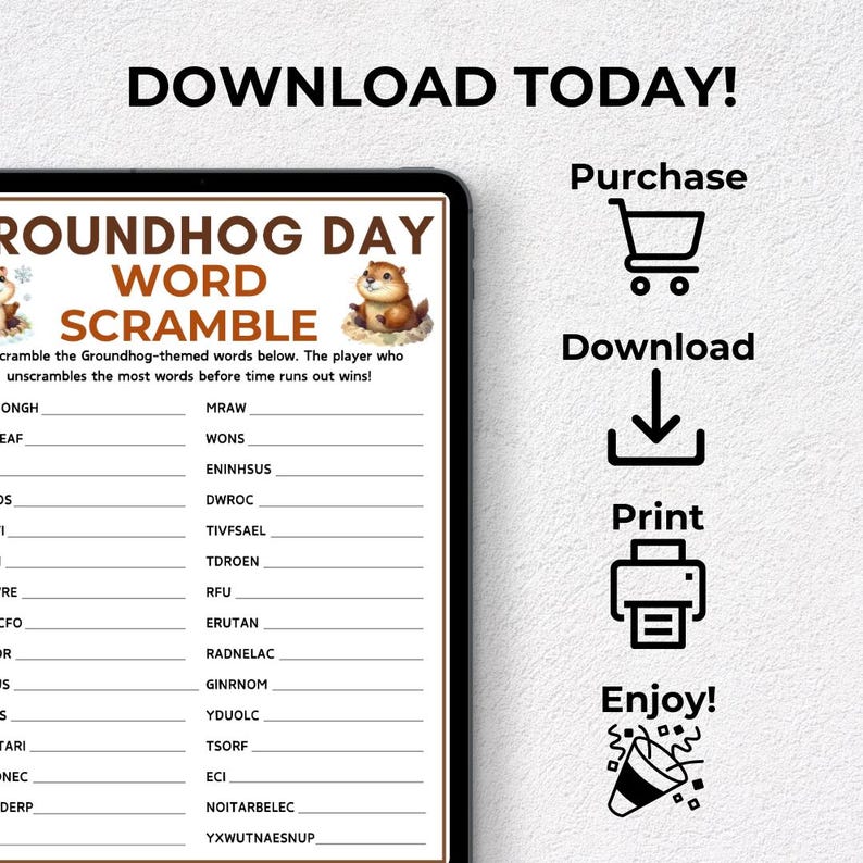 Groundhog Day Word Scramble Game, Printable Groundhog Activity, Word ...