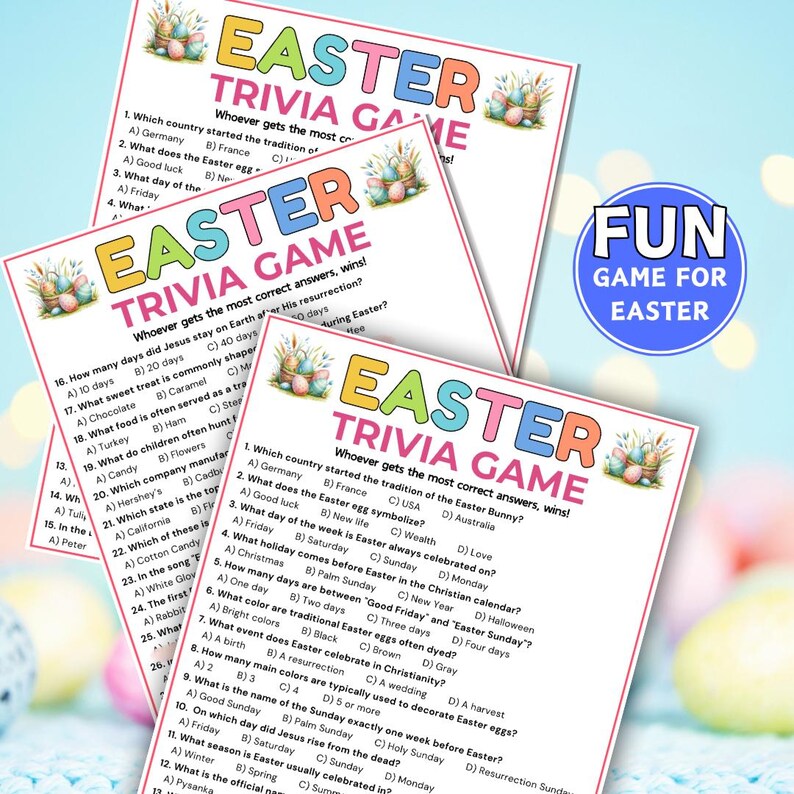 Easter Trivia Game, Printable Easter Trivia Quiz, Easter Games, Easter ...