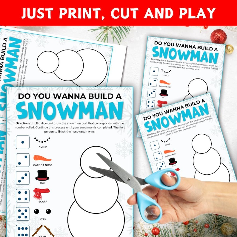Printable Roll A Snowman Game, Christmas Party Games, Christmas Dice ...