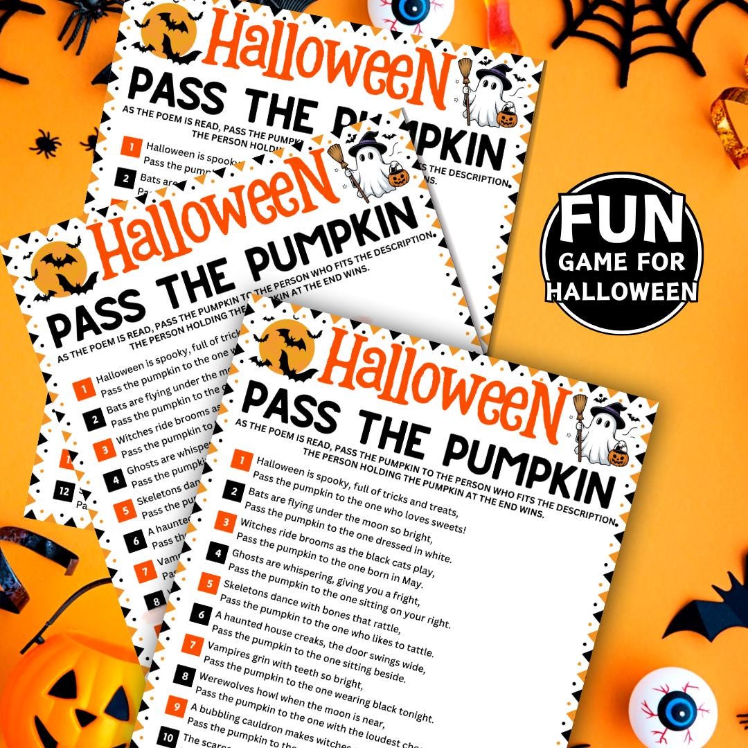 Pass the Pumpkin Game, Printable Halloween Party Activity for Kids ...