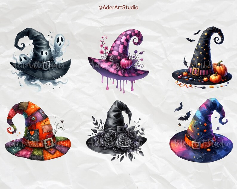 Halloween Witch Hats Clipart Bundle, Witch Hat Clipart, Halloween Witch ...