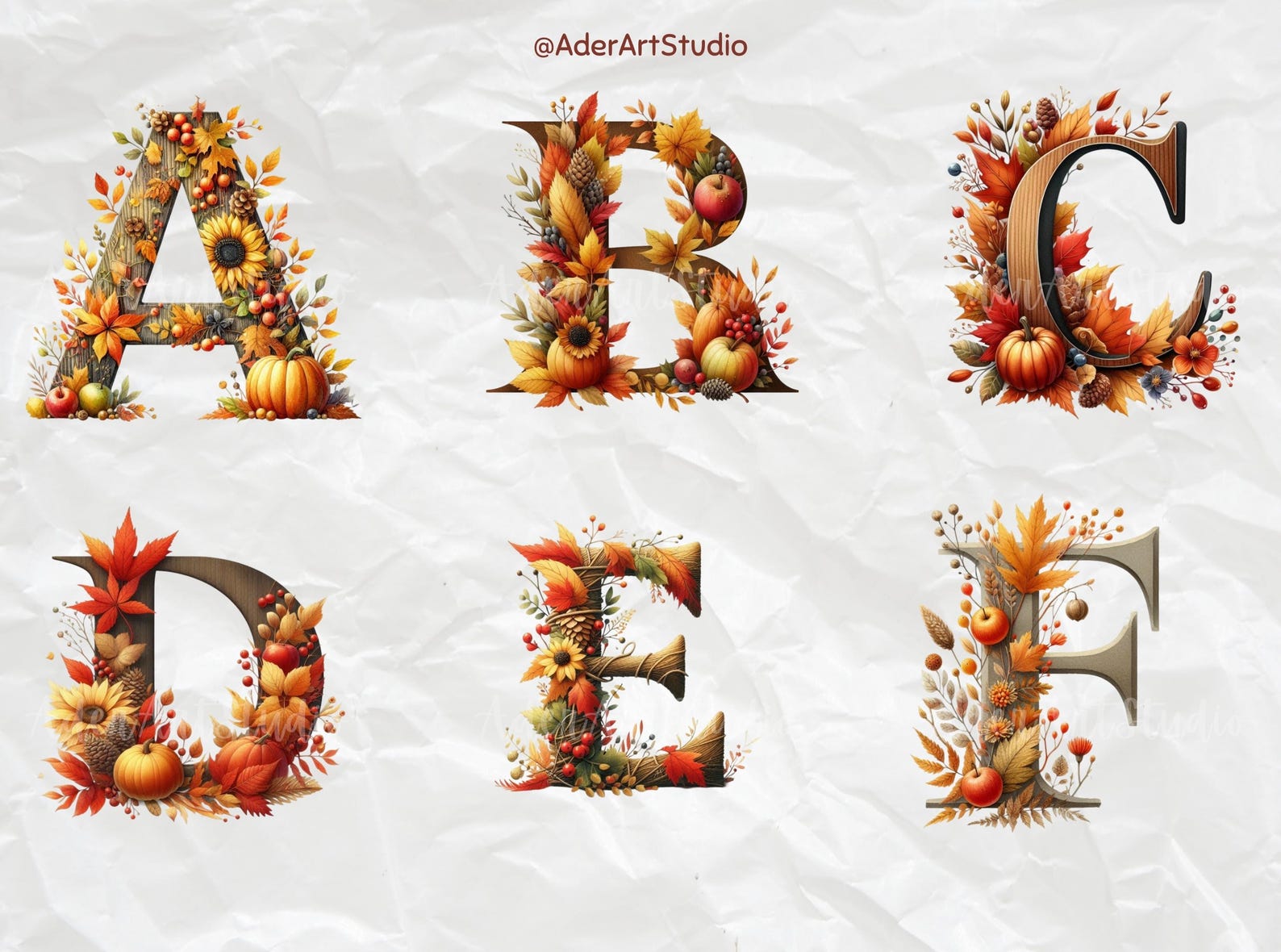 Watercolor Autumn Floral Alphabet Clipart Bundle, Flower Alphabet ...