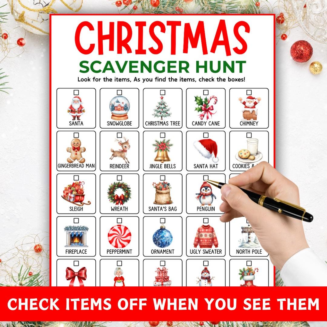Christmas Scavenger Hunt, Indoor Treasure Hunt, Printable Christmas ...